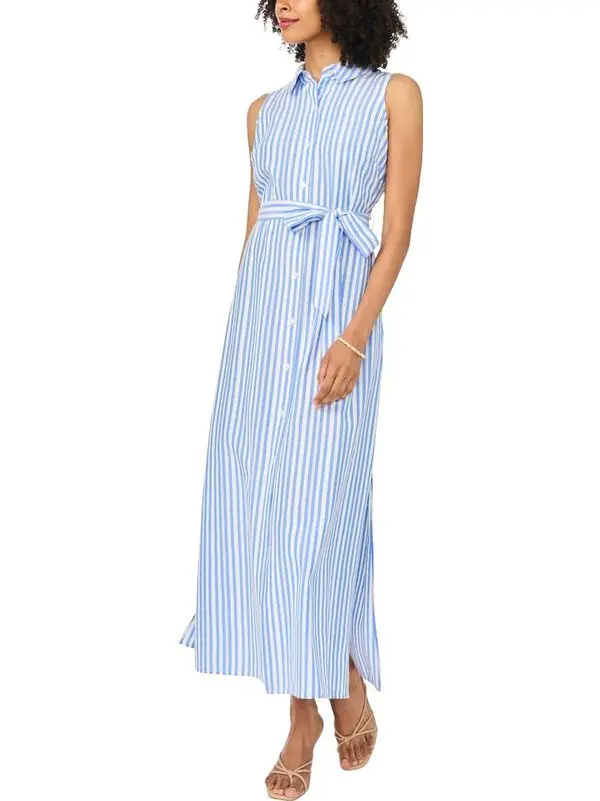 Vince Camuto Striped Sleeveless Maxi Shirt Dress - Blue Cloud