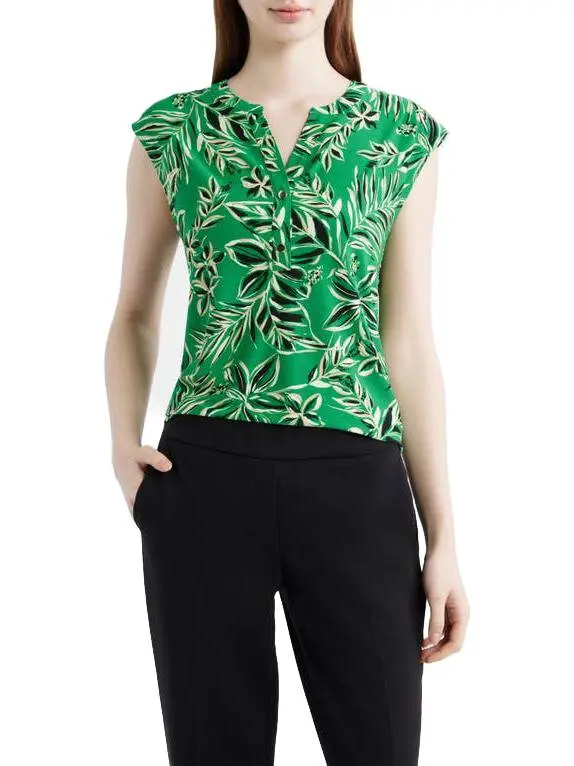 Anne Klein Tropical Print Dolman Sleeve Top - Tropical Green Multi