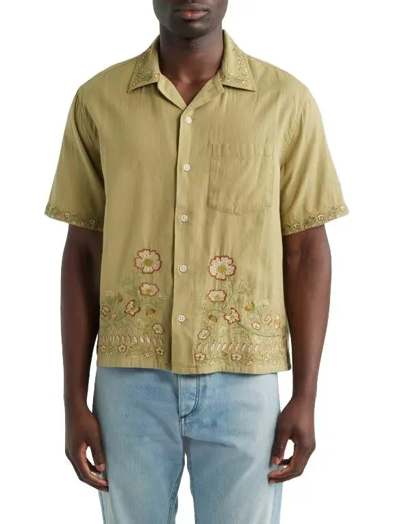 CORRIDOR Augusta Embroidered Short Sleeve Shirt - Olive