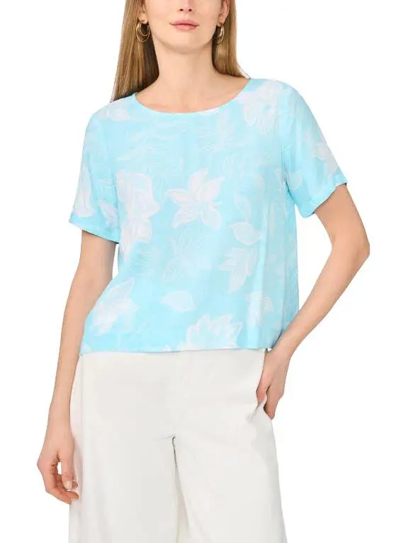 Vince Camuto Floral Print Boxy Top - Dew Blue