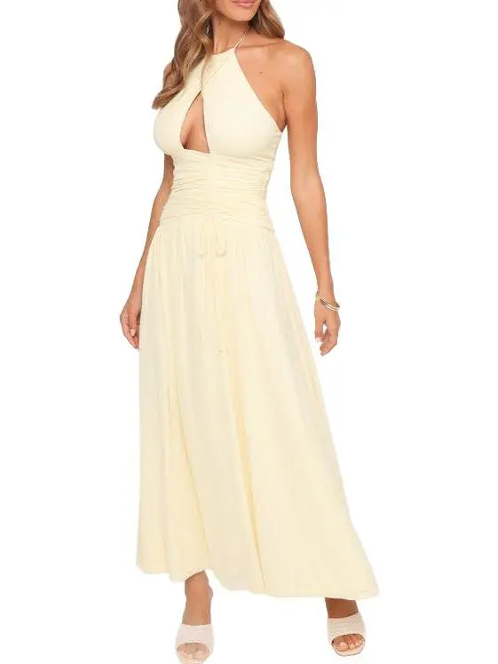 PETAL & PUP Kylee Halter Maxi Dress - Butter Yellow