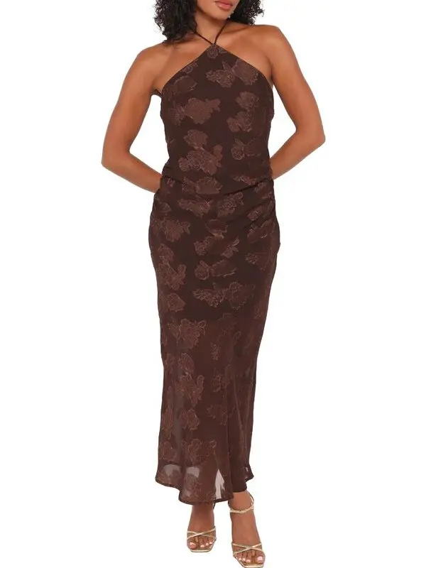PETAL & PUP Remy Floral Jacquard Maxi Cocktail Dress - Brown