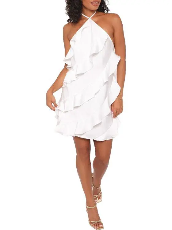 PETAL & PUP Valery Ruffle Halter Mini Dress - White