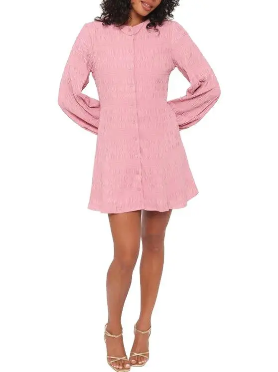 PETAL & PUP Amaya Smock Detail Long Sleeve Minidress - Pink