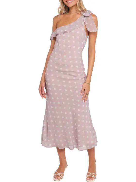 PETAL & PUP Celestine Polka Dot One-shoulder Dress - Lavender Polka Dot