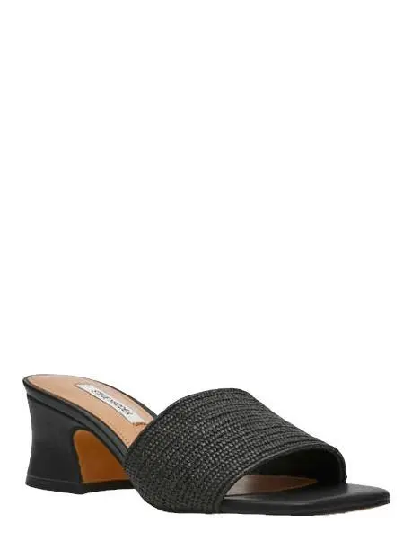 Steve Madden Frolic Slide Sandal With Sculptural Block Heel - Black Raffia