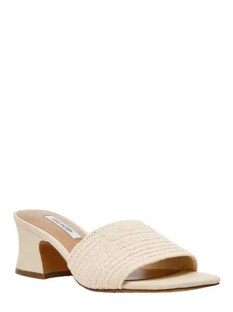 Steve Madden Frolic Slide Sandal With Sculptural Block Heel - Natural Raffia