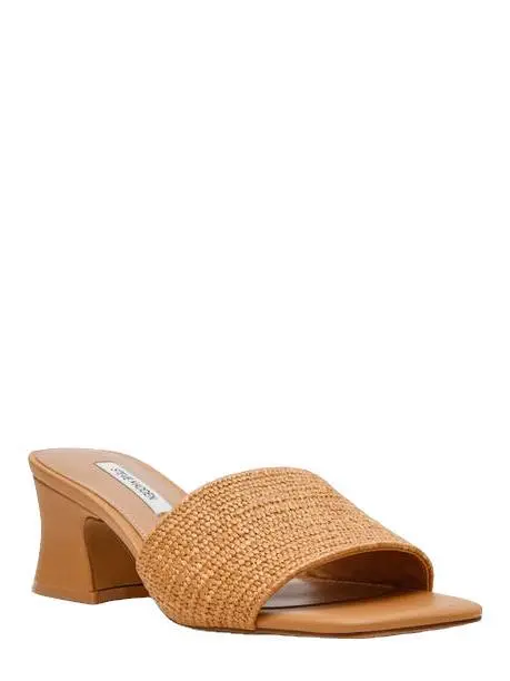 Steve Madden Frolic Slide Sandal With Sculptural Block Heel - Tan Raffia