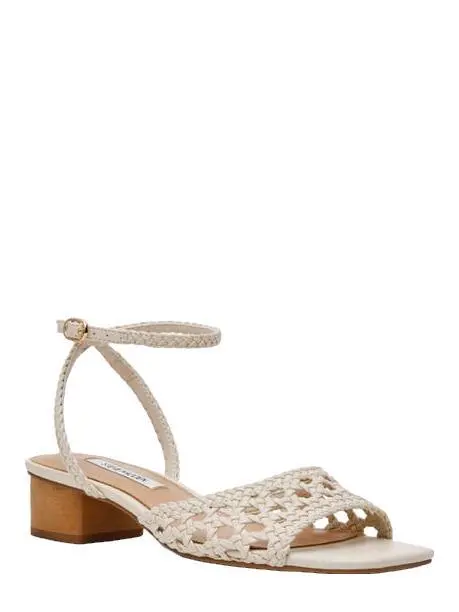 Steve Madden Jessie Woven Ankle Strap Block Heel Sandal - Bone