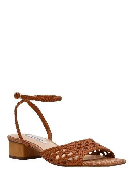 Steve Madden Jessie Woven Ankle Strap Block Heel Sandal - Cognac