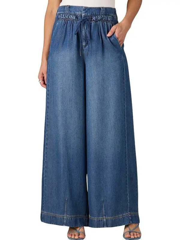 Wit & Wisdom Ultra Skyrise Drawstring Waist Wide Leg Jeans - Mid Blue