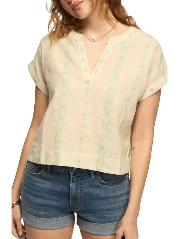Lucky Brand Floral Stripe Woven Shirt - Cream