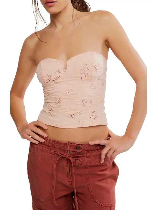 Free People Ever Afternoon Eyelet Strapless Top - Pale Peach