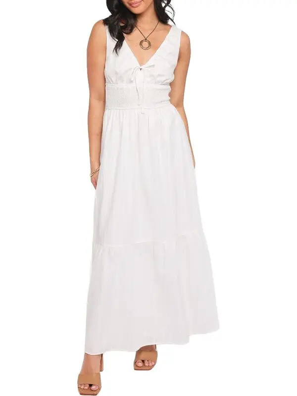 PETAL & PUP Kayden Sleeveless V-neck Embroidered Sundress - White