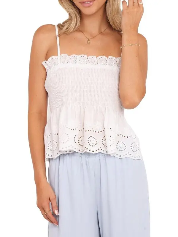 PETAL & PUP Gretal Smocked Eyelet Cotton Camisole - White