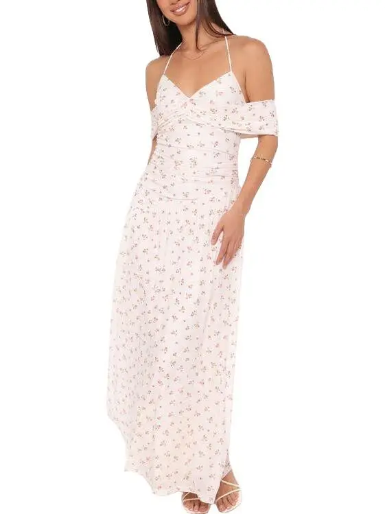 PETAL & PUP Mayven Cold-shoulder Maxi Dress With Floral Print - White Ditsy