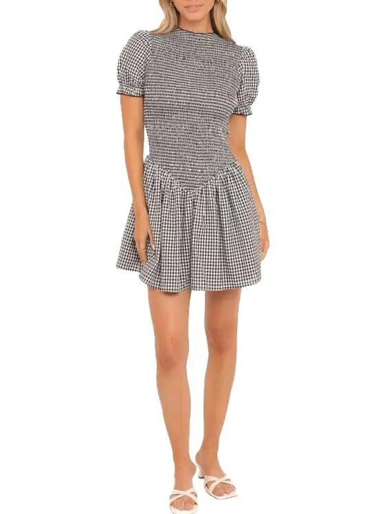 PETAL & PUP Celine Mini Dress In Gingham - Black Gingham
