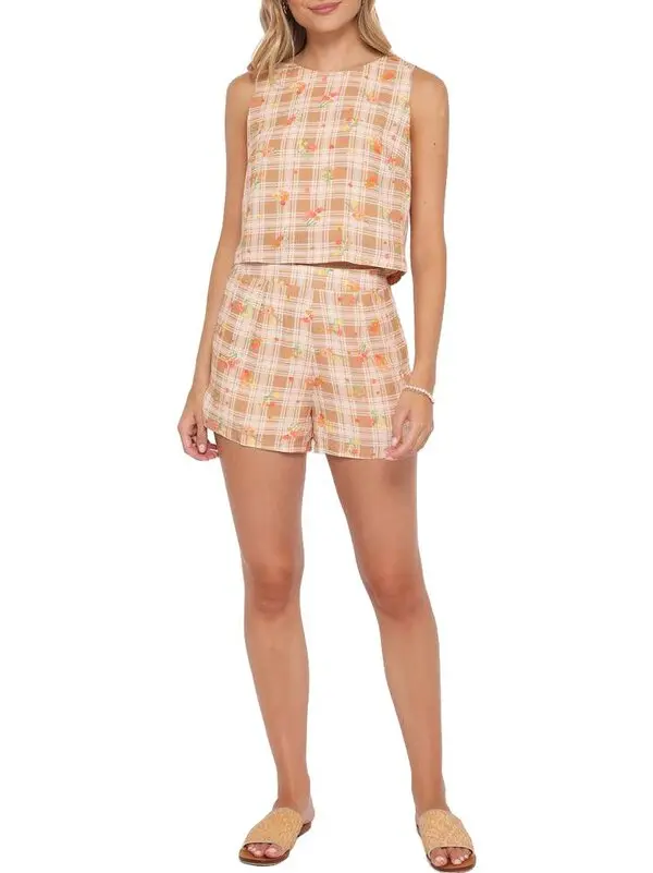 PETAL & PUP Floral Gingham Tank And Shorts Set - Yellow Floral Gingham