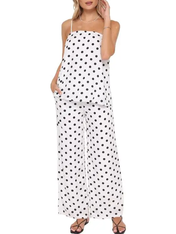 PETAL & PUP Polka Dot Tank And Wide Leg Pants Set - White/black Polka Dot