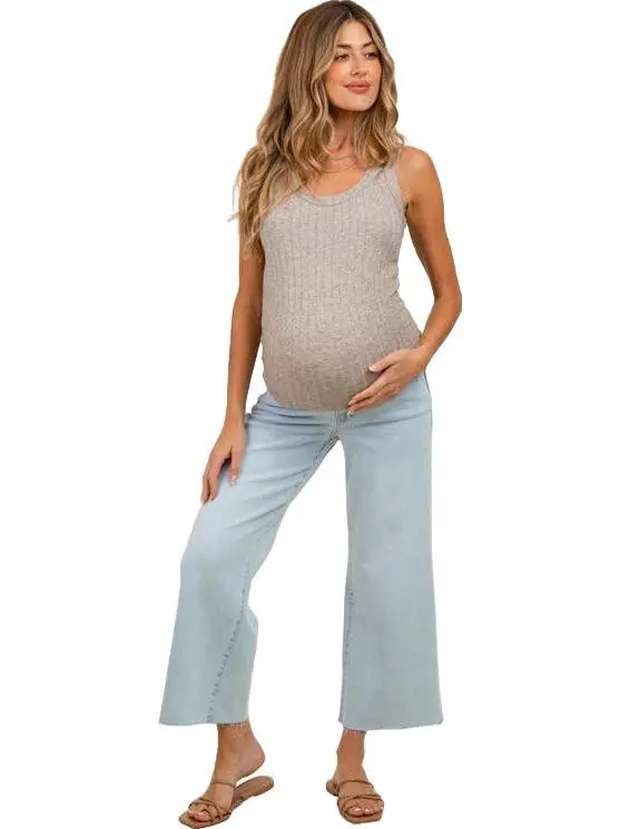 PINKBLUSH Raw Hem Cropped Wide Leg Maternity Jeans - Light Blue