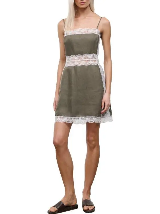 Staud Amalina Lace Linen Mini Dress - Thyme