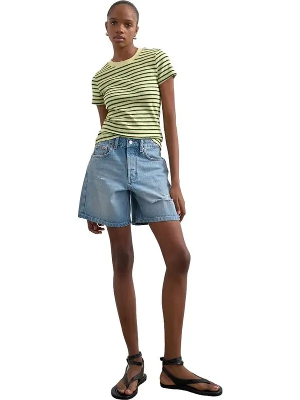 Topshop Mid Rise Wide Leg Denim Shorts - Blue