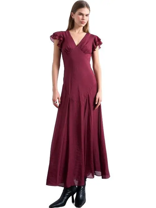 Topshop Flutter Sleeve Georgette Midi Dress - Red