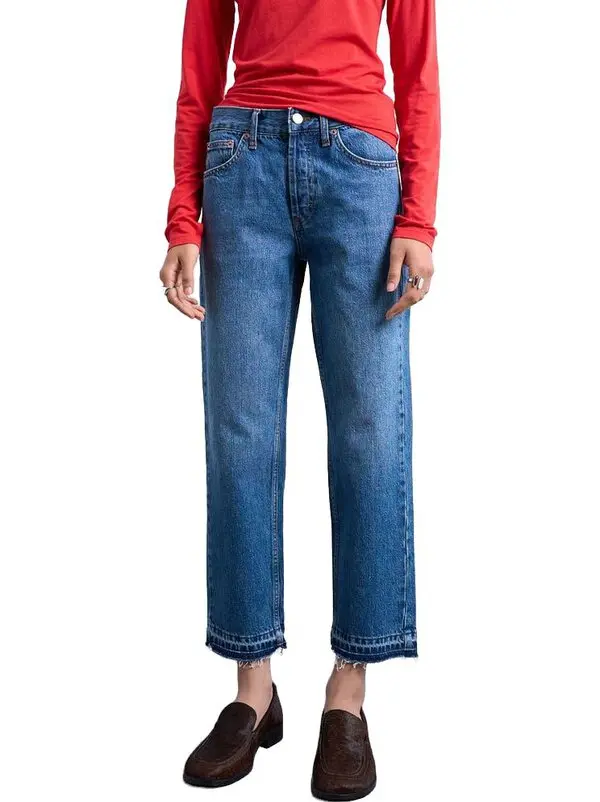 Topshop Runway Crop Straight Leg Jeans - Mblue