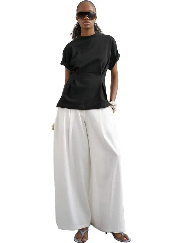 Topshop Linen Blend Wide Leg Pants - White
