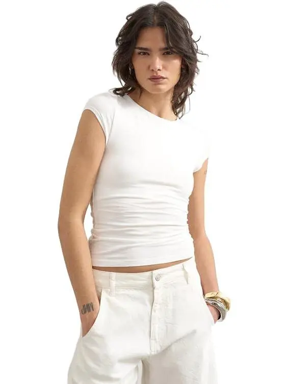 Topshop Stretch Cotton Cap Sleeve T-shirt - White
