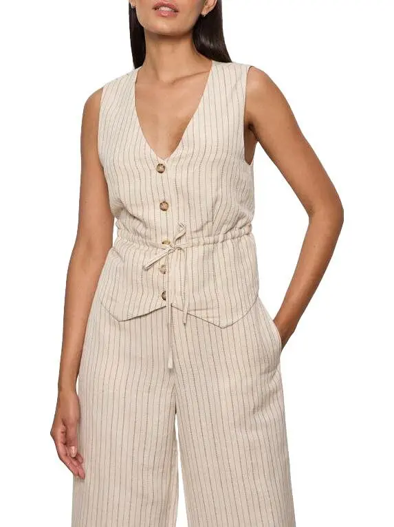 Sanctuary Cala Pinstripe Linen Blend Vest - Collagen White Pinstripe
