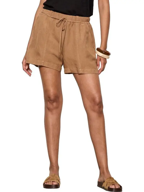 Sanctuary Belted Linen Blend Shorts - Toasted Coconut Brown