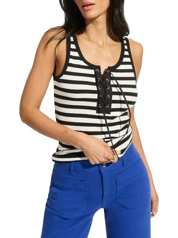 Sanctuary Lace-up Pima Cotton Tank - Chalk White/black Stripe