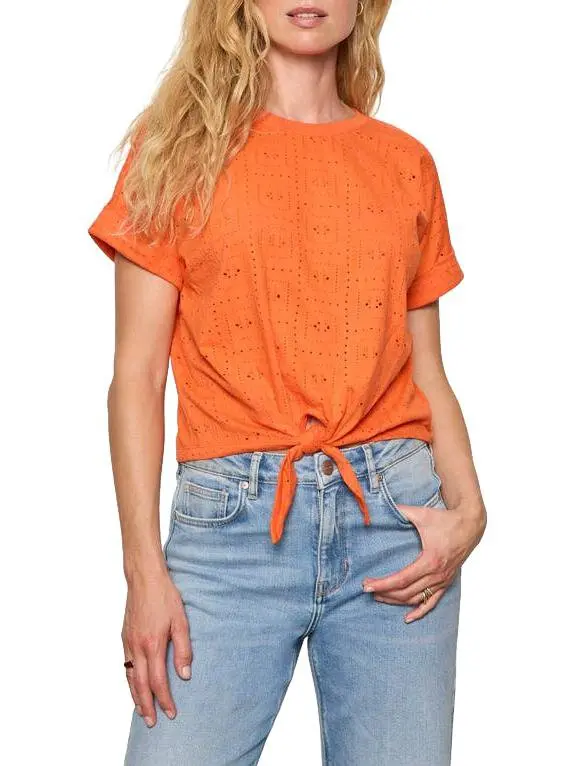 Sanctuary Eyelet Tie Hem T-shirt - Hibiscus Orange