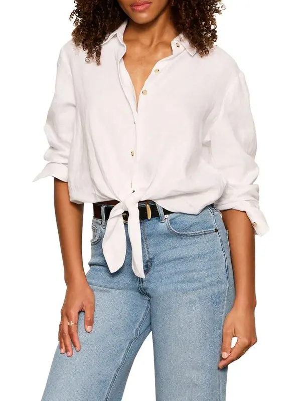 Sanctuary More Love Tie Front Linen Blend Top - White