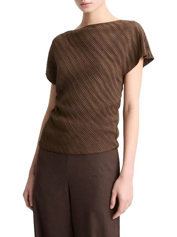 Vince Diagonal Pleat Satin Top - Clove