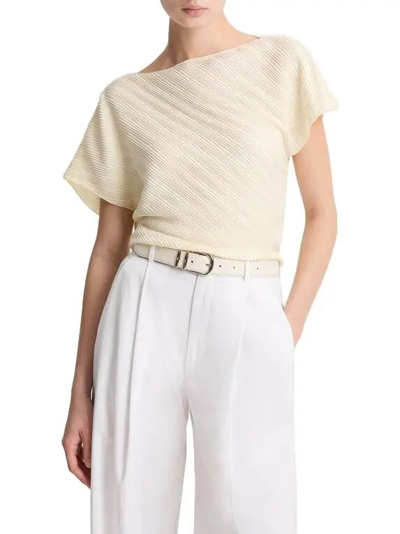 Vince Diagonal Pleat Satin Top - Porcelain