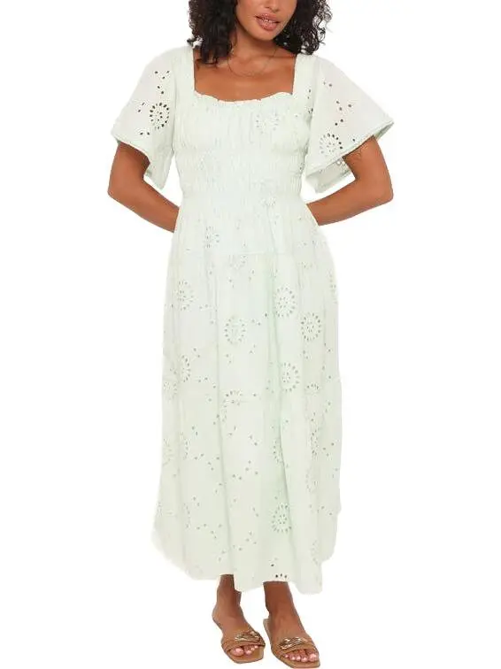 PETAL & PUP Tierney Eyelet Embroidered Midi Dress - Sage Green