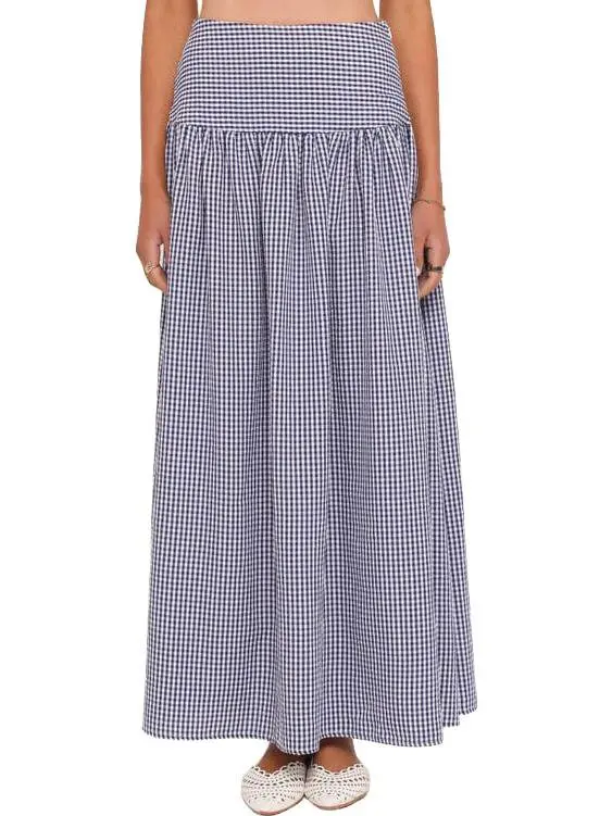 PETAL & PUP Gingham Maxi Skirt - Navy Gingham
