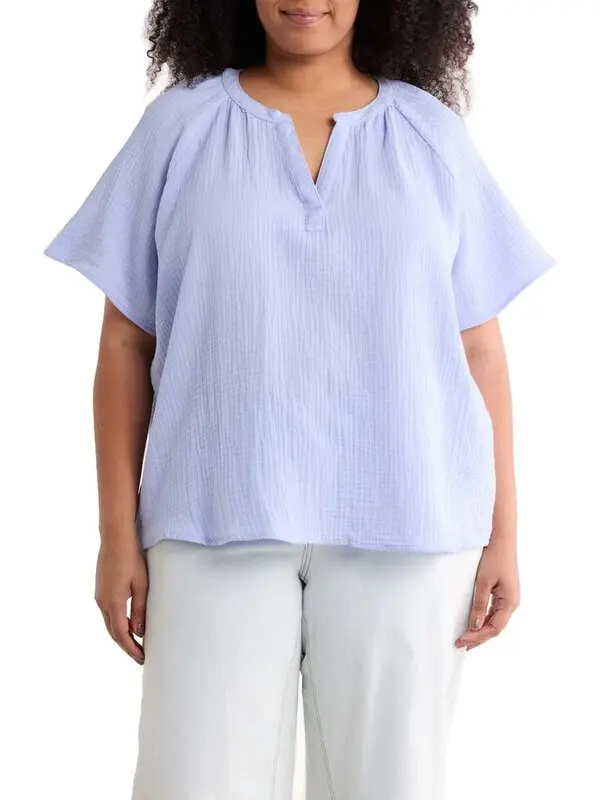 BEACHLUNCHLOUNGE Artina Short Sleeve Blouse - Light Denim