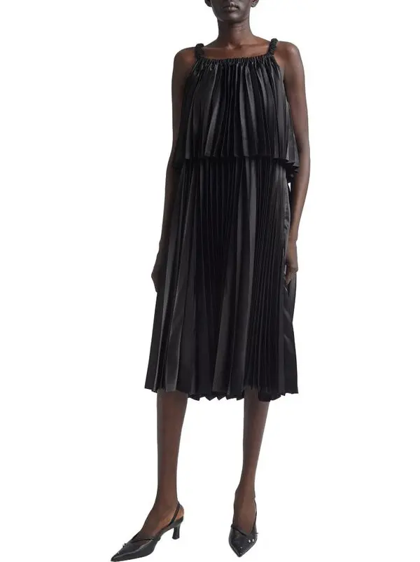 Noir Kei Ninomiya Pleated Satin Midi Dress - Black
