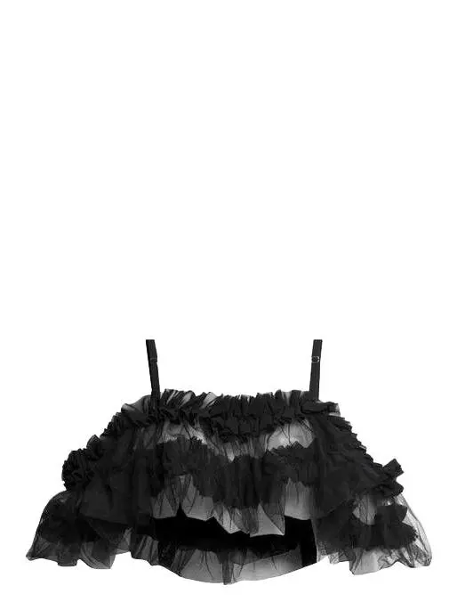 Noir Kei Ninomiya Ruffled Georgette & Tulle Crop Top - Black