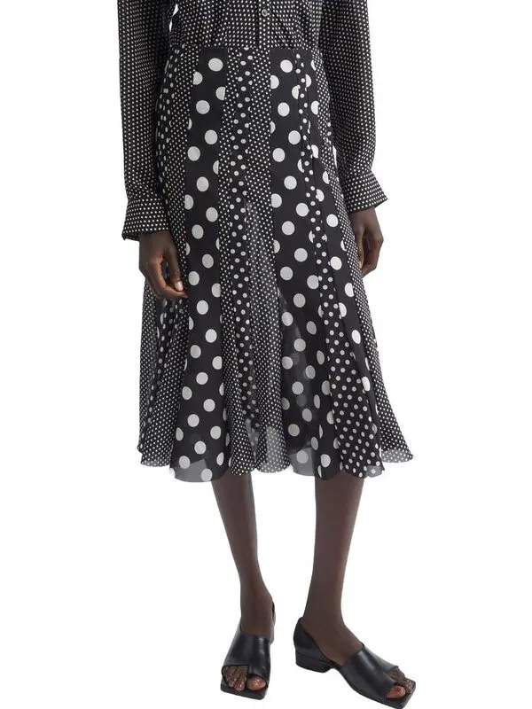 Junya Watanabe Polka Dot Georgette Midi Skirt - Black/white