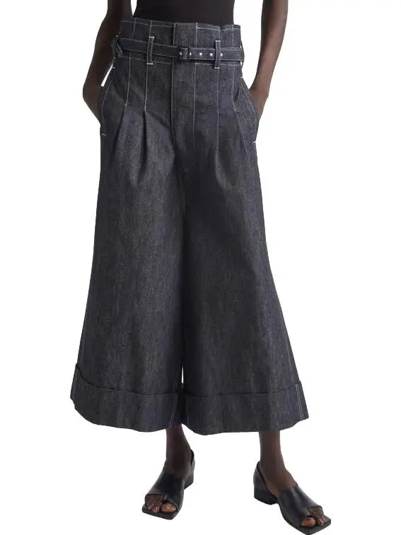 Junya Watanabe High Waist Belted Flared Denim Pants - Black/off White