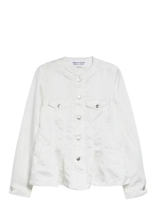 Comme Des Garçons Raw Edge Satin Peplum Jacket - White