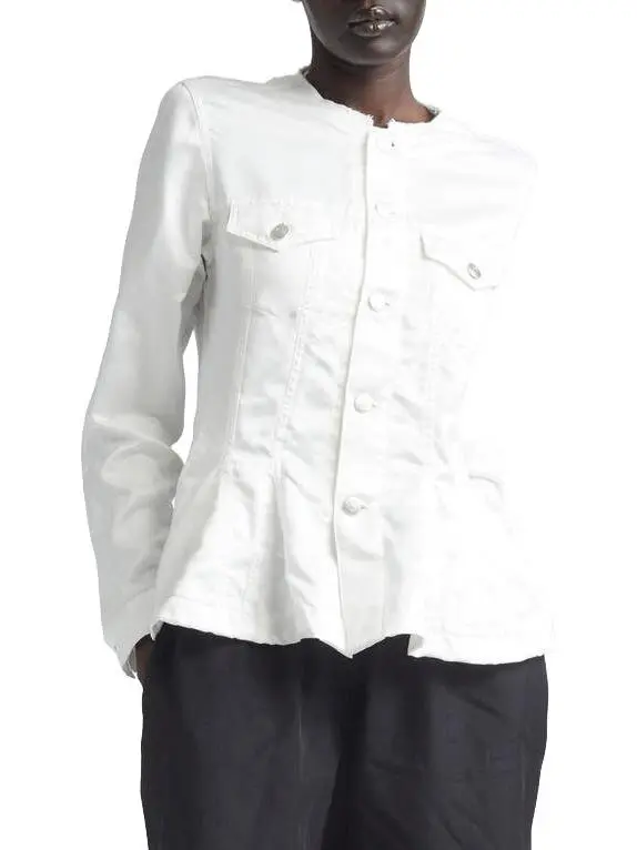 Comme Des Garçons Raw Edge Satin Peplum Jacket - White