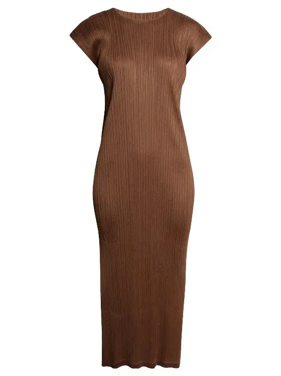 Issey Miyake Pleated Midi Dress - Brown