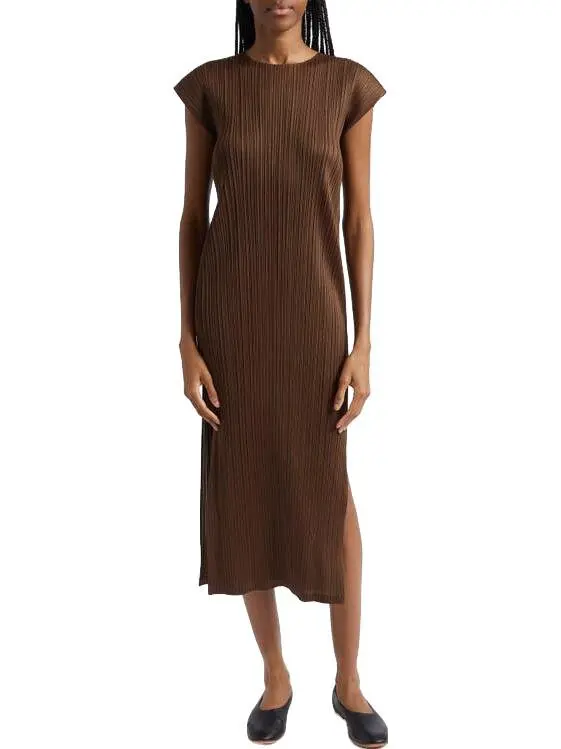 Issey Miyake Pleated Midi Dress - Brown