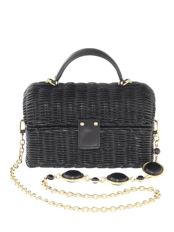 Judith Leiber Isla Wicker Basket Handbag With Onyx Cabochon Chain Strap - Champagne Black