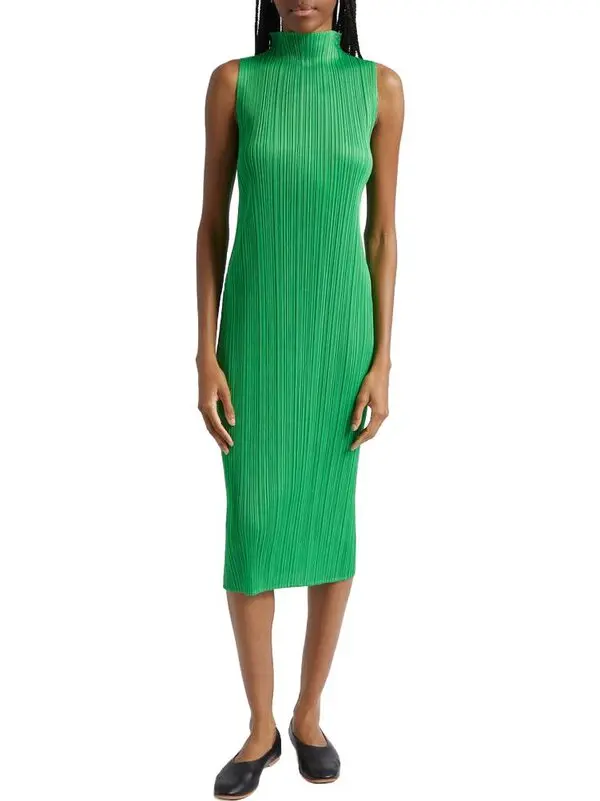 Issey Miyake Sleeveless High Neck Midi Dress - Green
